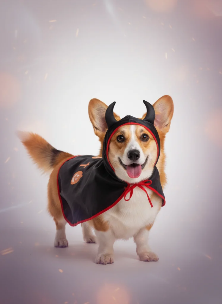 Corgi Dog Wearing Devil Halloween Costume With Horns | SellerPic